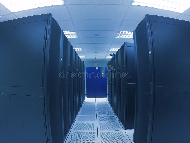 Wide Angle View Data Center in Blue Tone Stock Image - Image of ...