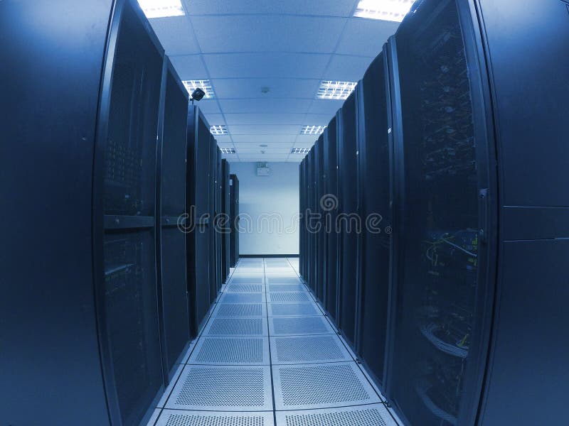 Wide Angle View Data Center in Blue Tone Stock Photo - Image of ...