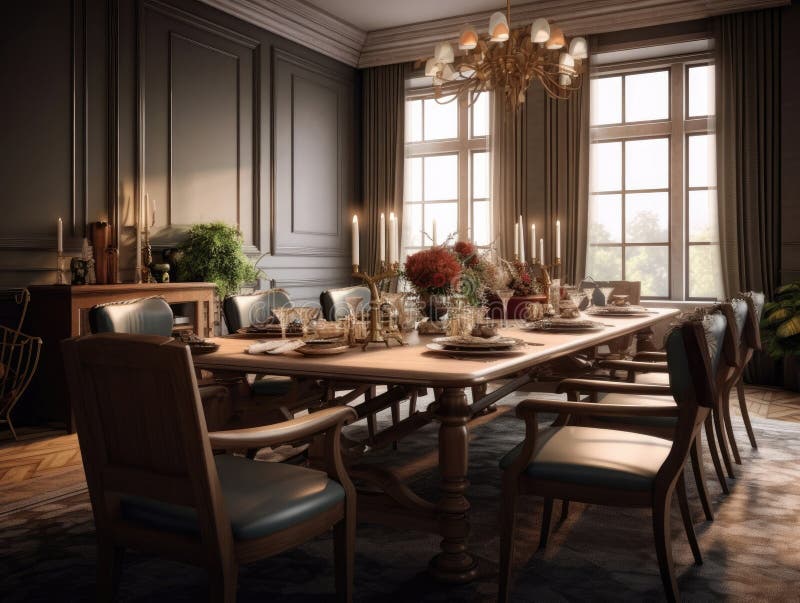 Wide Angle View of a 3D Model Dining Room for Dining Room Mediterranean ...