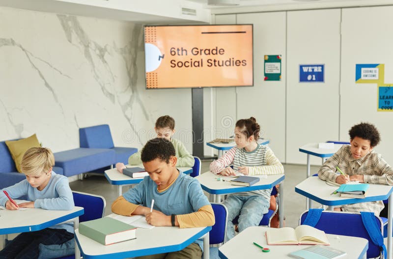 Group of Kids in Modern Classroom Stock Image - Image of class, school ...