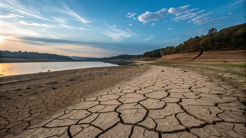 Wide Angle View of a Dry Reservoir Landscape Highlighting Climate ...