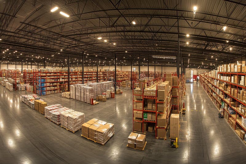 Wide Angle View of an Efficient Industrial Warehouse with Organized ...