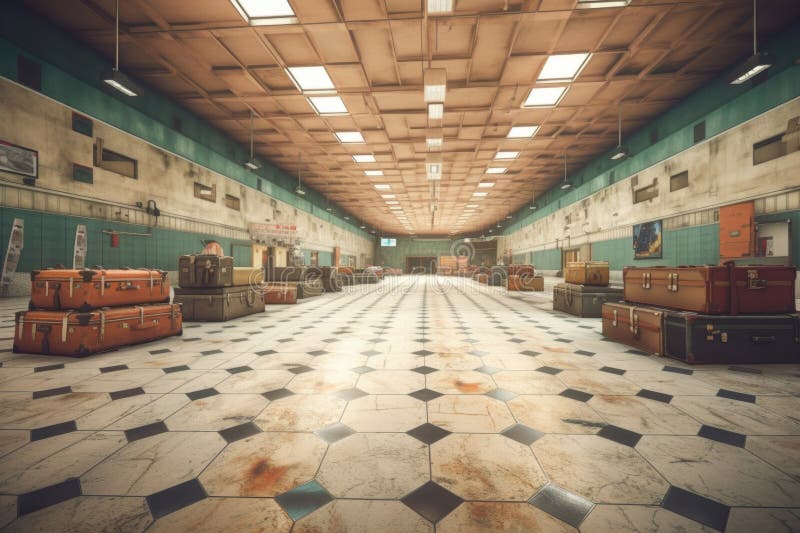 Wide-angle View of Empty Baggage Claim Area Stock Illustration ...