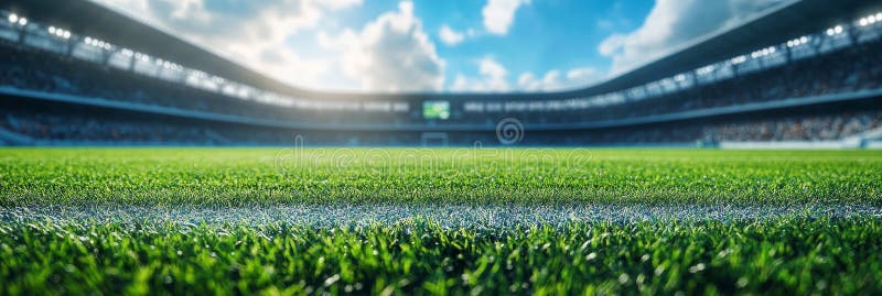 Wide Angle View of an Empty Football Stadium with Lush Green Grass and ...