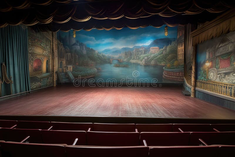 Wide-angle View of an Empty Theater Stage from the Balcony Stock ...