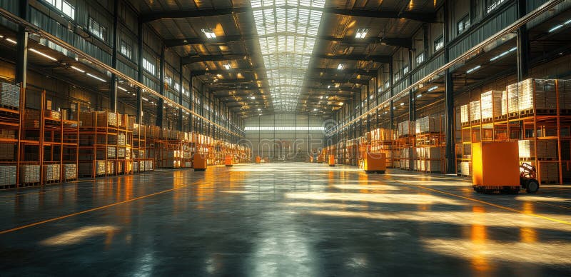 Wide-angle View of an Empty Warehouse Showcasing High Racking Systems ...