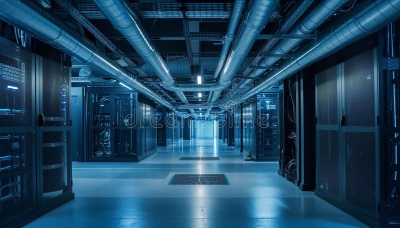 High-tech Server Room with Blue Lighting and Modern Infrastructure ...