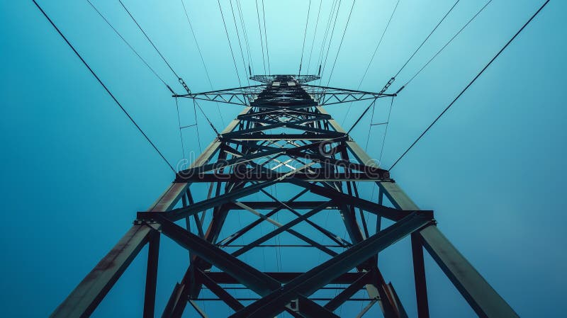 Wide Angle View of High Voltage Post or Tower. Electricty Powerline ...