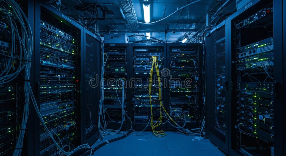 Modern Data Center Server Room with Network Racks Stock Illustration ...