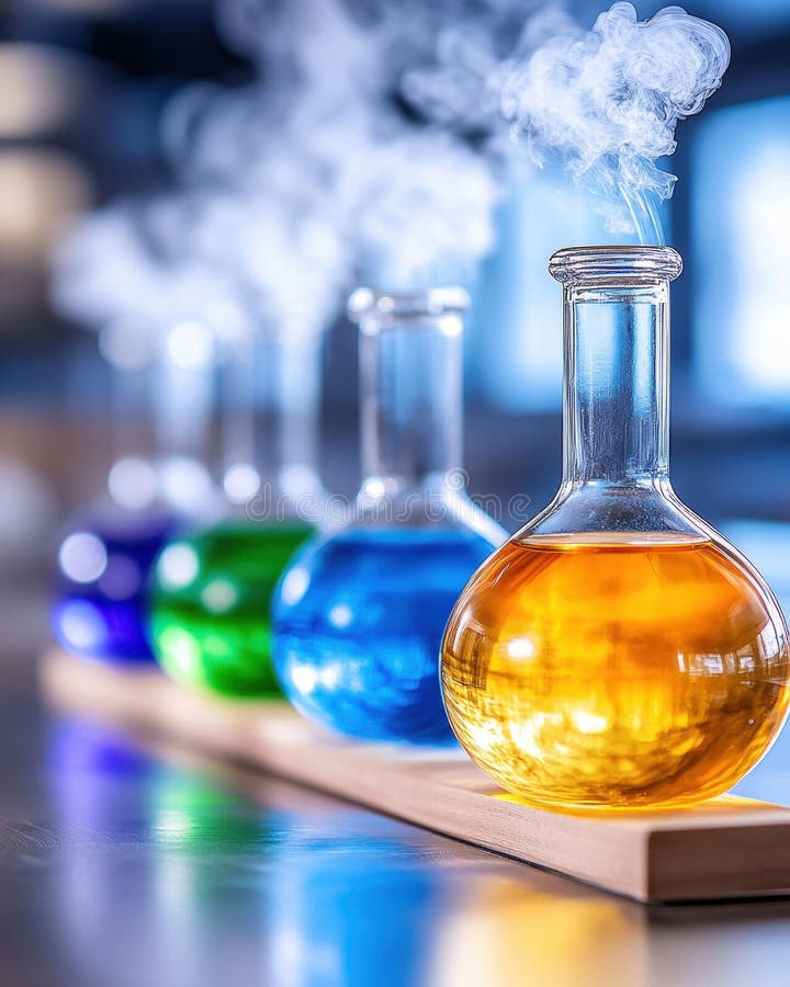 Wide Angle View of a Laboratory Distillation Setup with Colorful ...