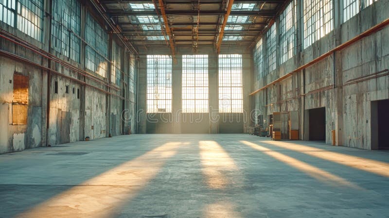 Wide Angle View of a Large Empty Warehouse Interior with High Ceilings ...