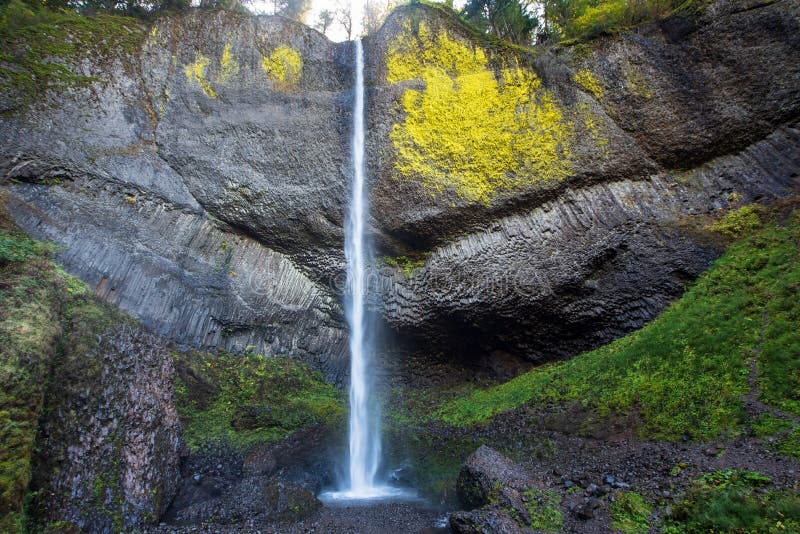 Wide Angle View of Lower Latourell Falls Stock Photo - Image of state ...