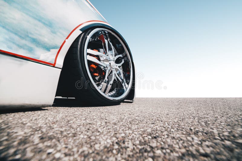 Wide Angle View of a Modern Custom Fast Car with Decorated Wheel ...