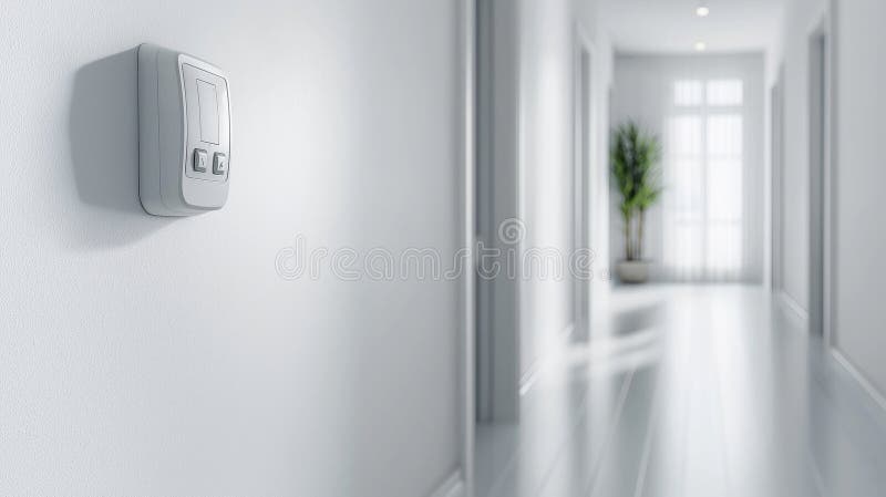 Wide-angle View of a Modern Security System Keypad Mounted on a Clean ...