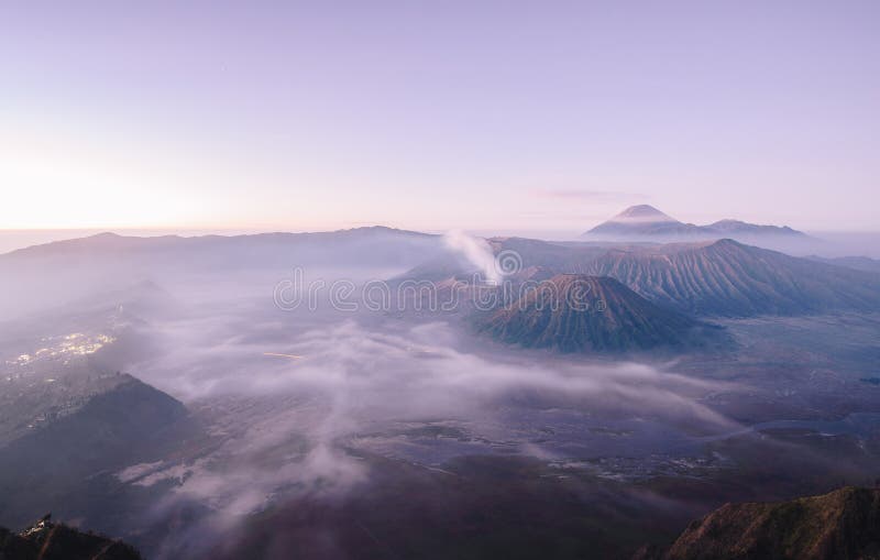 Wide Angle View of Mount Bromo in Indonesia in the Morning. Stock Photo ...