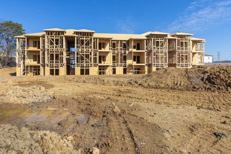 Wide Angle View of New Apartment Building Under Construction Stock ...