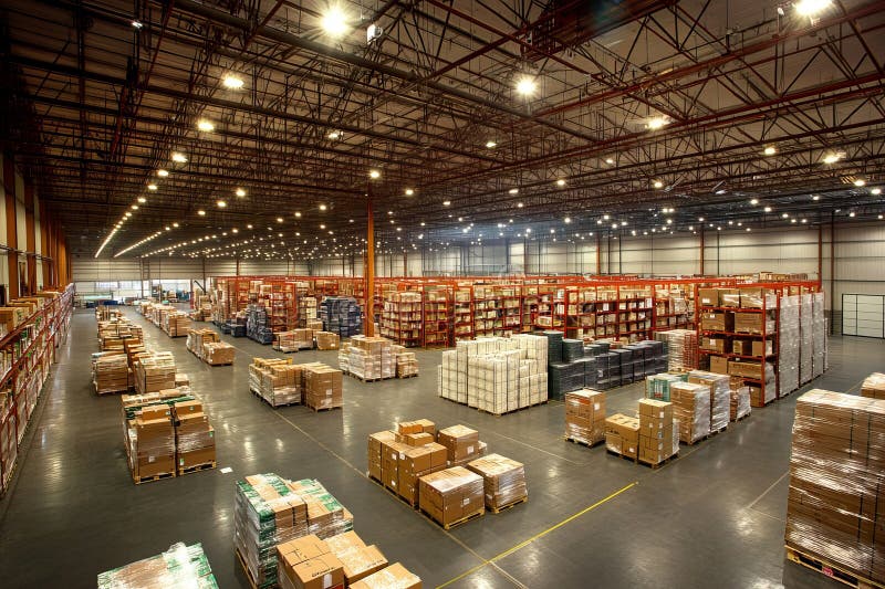 Wide Angle View of an Organized Industrial Warehouse Showcasing ...