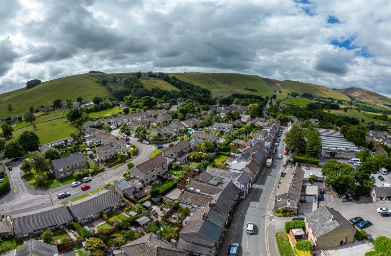 Wide Angle View Over the Village of Castleton in the Peak District ...