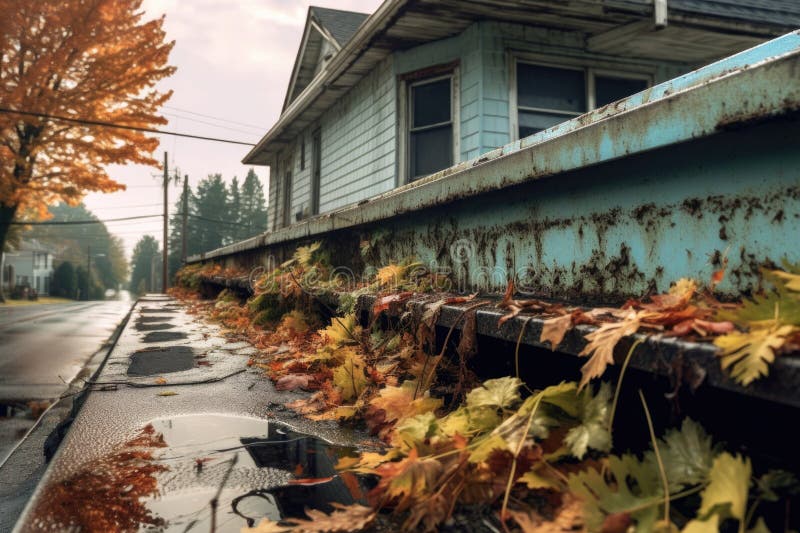 Wide-angle View of Overflowing Gutter on Roof Edge Stock Illustration ...