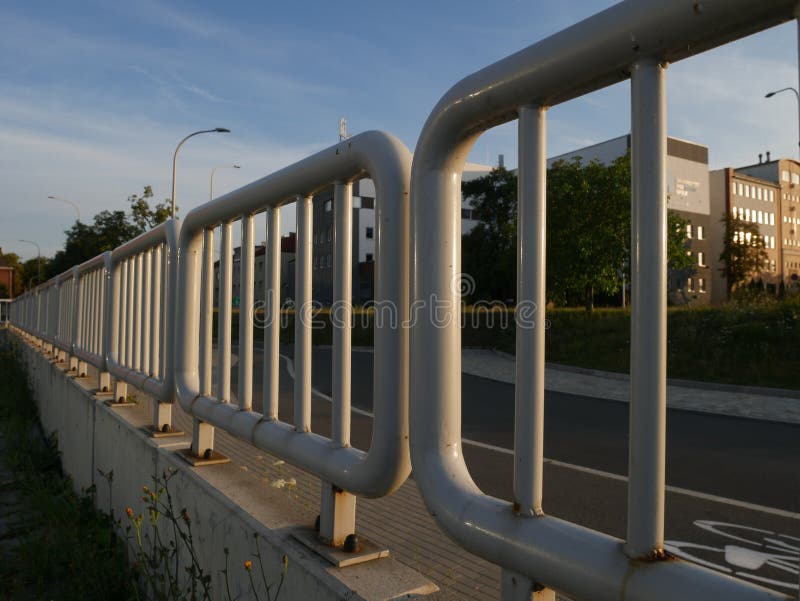 A Wide-angle View of a Parking Lot Railing Stock Photo - Image of ...