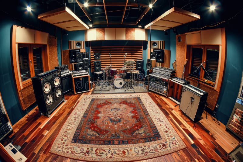 A Wide-angle View of a Recording Studio Filled with Various Musical ...