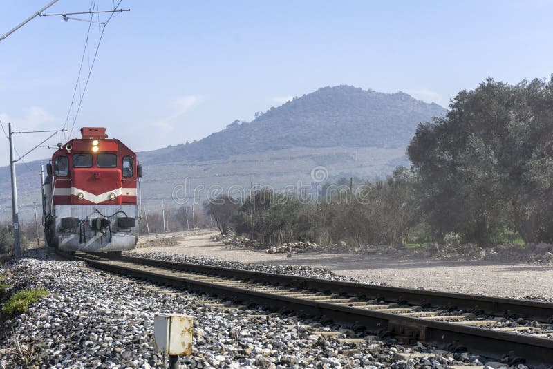 Red Train on Railway stock image. Image of rail, travel - 135622169