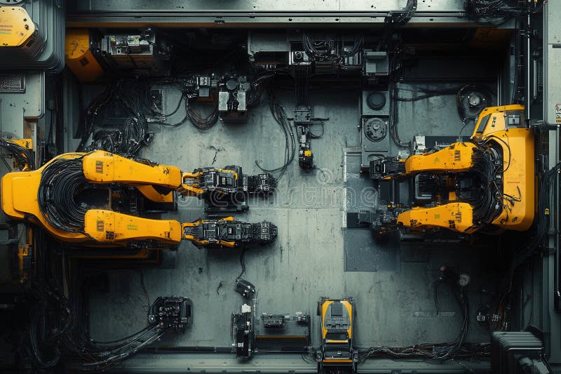 Wide-angle View of a Robotic Manufacturing Plant with Modern Automation ...