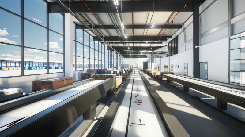 Modern Automated Package Sorting Facility with Conveyor Belts and ...