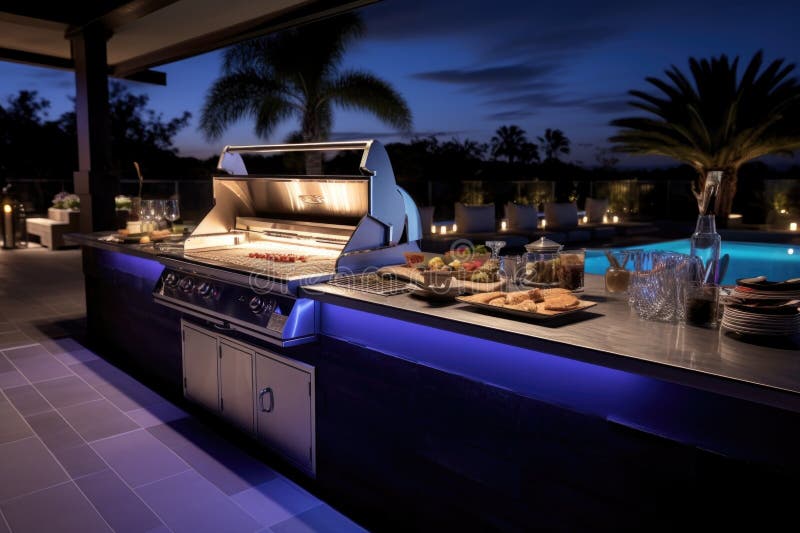 Wide Angle View of a Smart Grill in a Modern Outdoor Kitchen Setting ...