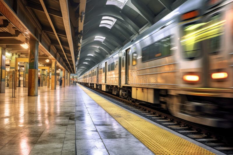 Wide-angle View of Subway Platform with Train Approaching Stock ...