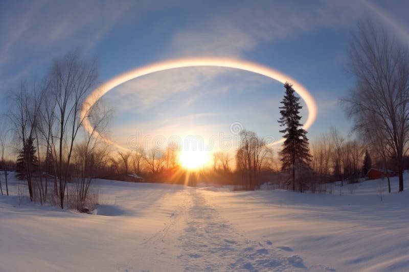 Wide-angle View of Sun Dogs in Winter Sky Stock Illustration ...