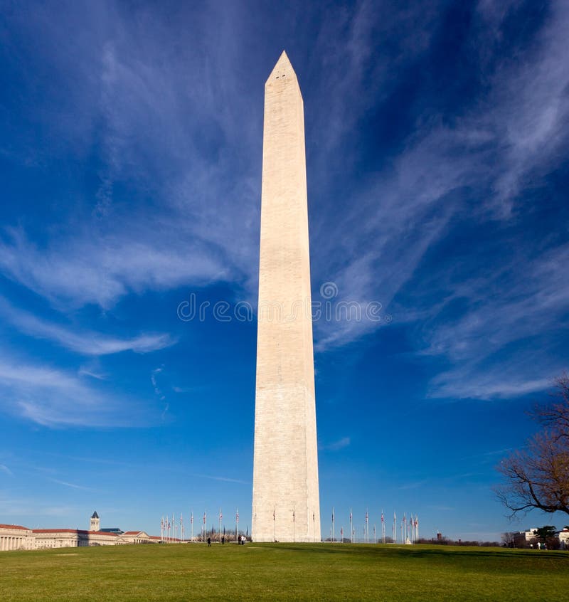 Wide Angle View of Washington Monument Stock Photo - Image of flags ...
