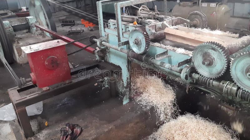 Wide-angle View of Working Wood Wool and Chopper Processing Machine or ...