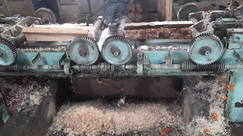 Wide-angle View of Working Wood Wool and Chopper Processing Machine or ...