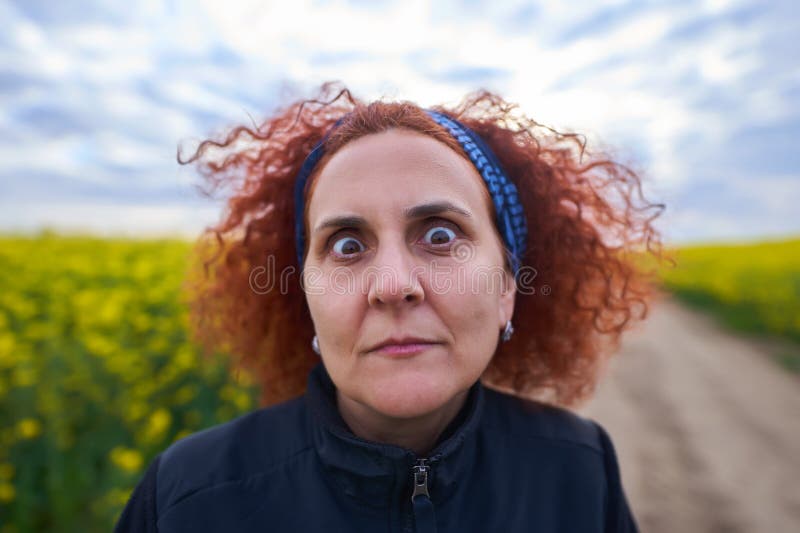 Wide Angle of a Woman with Shock Expression Stock Image - Image of ...