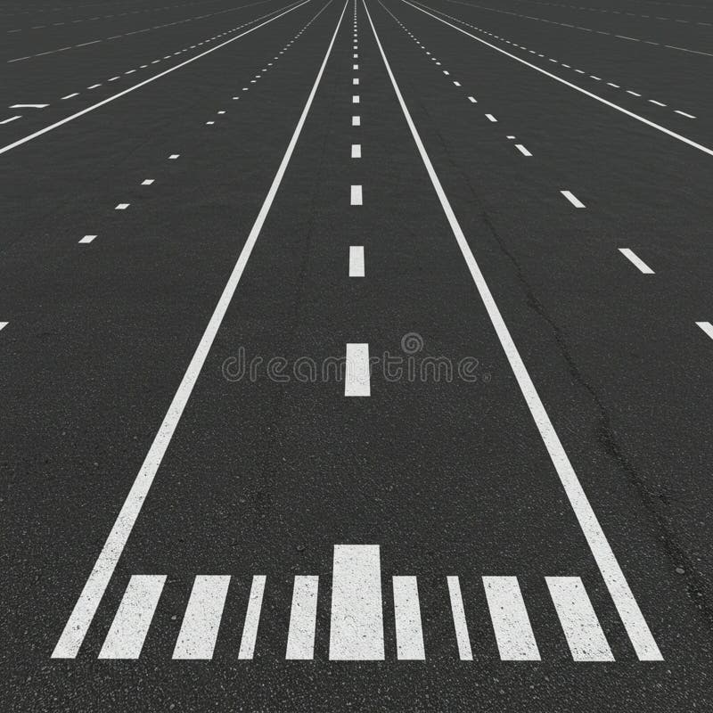 Wide Asphalt Road with Multiple Lanes, Marked by Parallel White Dashed ...