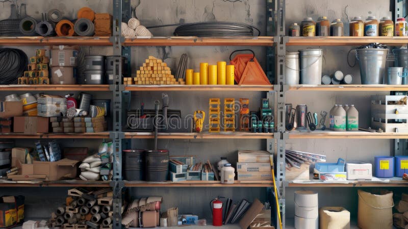 Wide Assortment of Building Materials and Tools Displayed on Organized ...