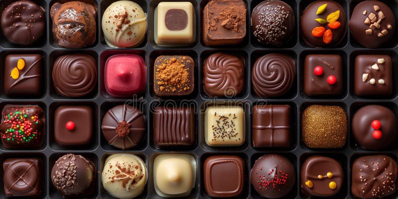 Wide Assortment of Chocolates with Various Toppings in a Large Box ...