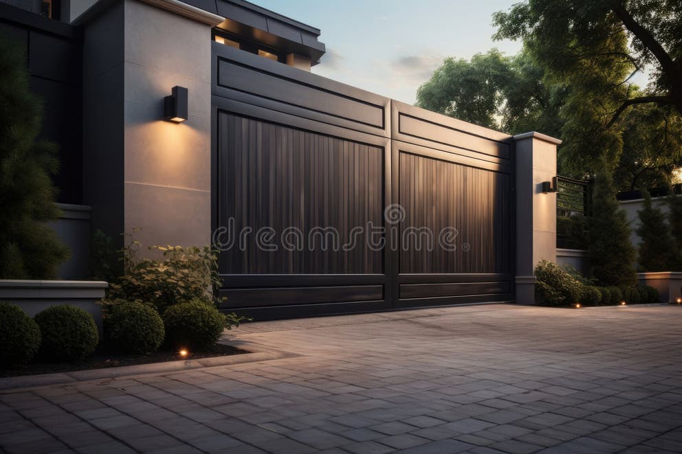 Wide Automatic Gate with Remote Control Stock Image - Image of ...