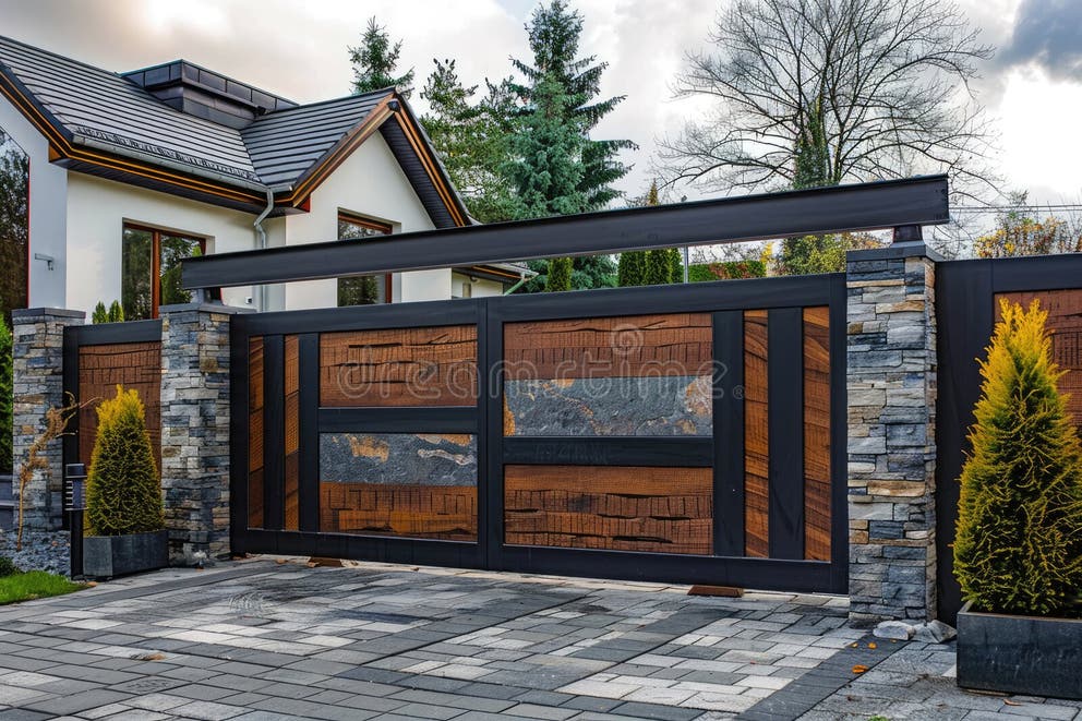 Wide Automatic Gate with Remote Control Stock Photo - Image of security ...