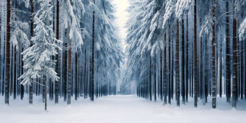 Wide Background Landscape with Rows of Pine Trees Covered in Snow ...