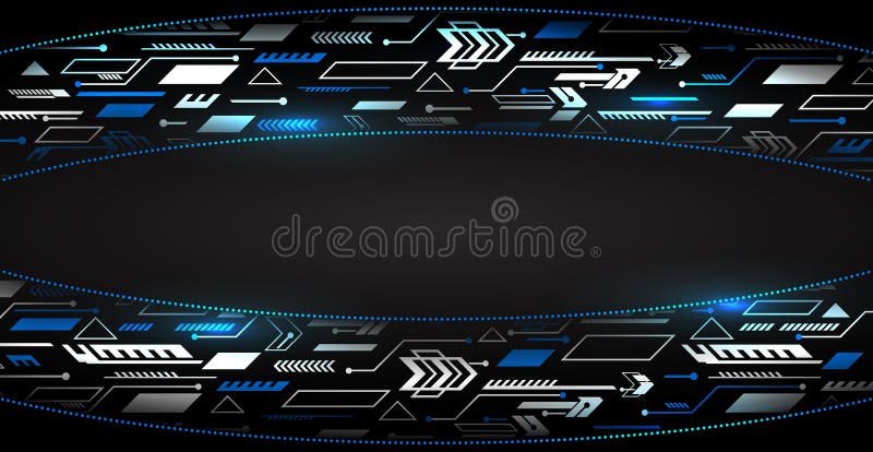 Wide Background with Various Technological Elements. Hi-tech Computer ...