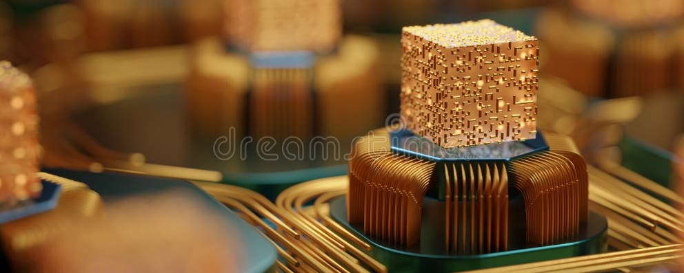 Wide Banner. Blockchain Concept. Quantum Computing. Quantum Processor ...