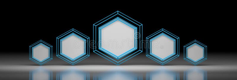 Wide Banner with Five Hexagons in Futuristic Geometric Style Stock ...