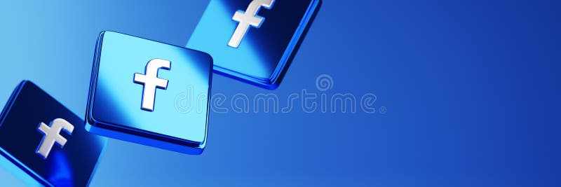 Facebook Square Logo with Glass Spheres on a Blue Background. 3d Render ...