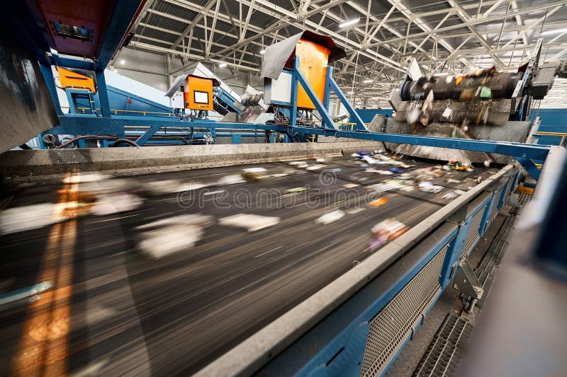 Wide Belt Conveyor with Moving Debris. Waste Sorting Plant Stock Photo ...