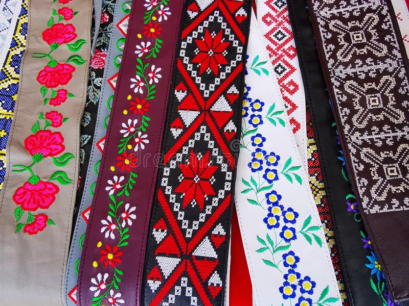 Wide Belts Colorful with Various Floral Patterns Stock Photo - Image of ...
