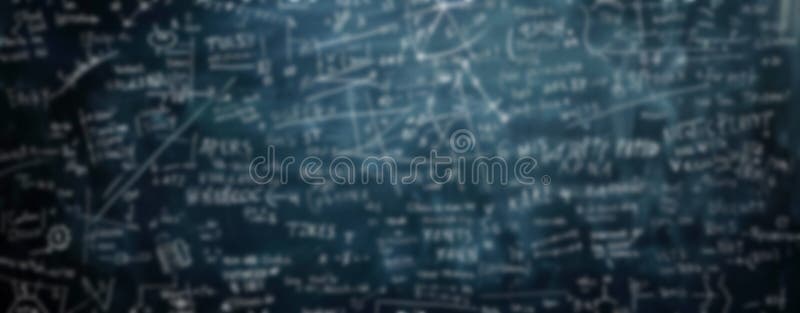 Wide Blackboard Inscribed with Scientific Formulas and Calculations in ...