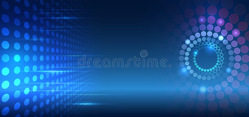 Wide Blue Background with Various Technological Elements. Abstract ...