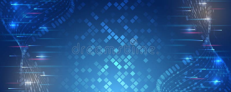 Wide Blue Background with Various Technological Elements. Abstract ...